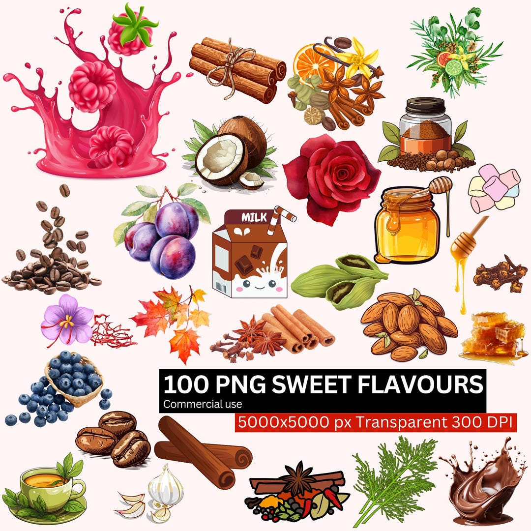 100 PNG Sweet Flavours Clipart Bundle, Food Drink Spices Herbs ...