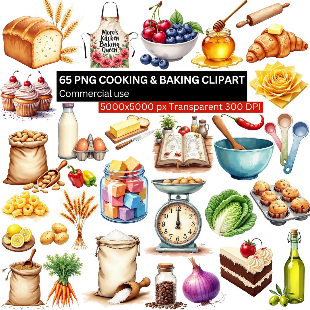 Watercolor Cooking & Baking Clipart, Baking Clipart Bundle, Cooking ...
