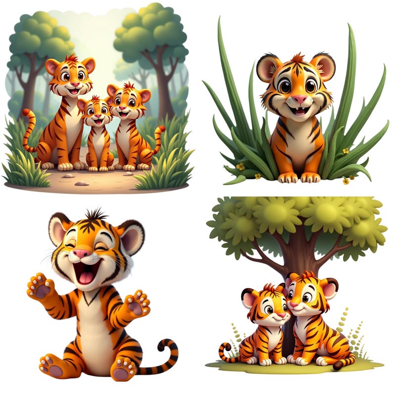 Tiger Family Clipart, Cute Animal PNG, Safari Jungle Art, Baby Tiger ...