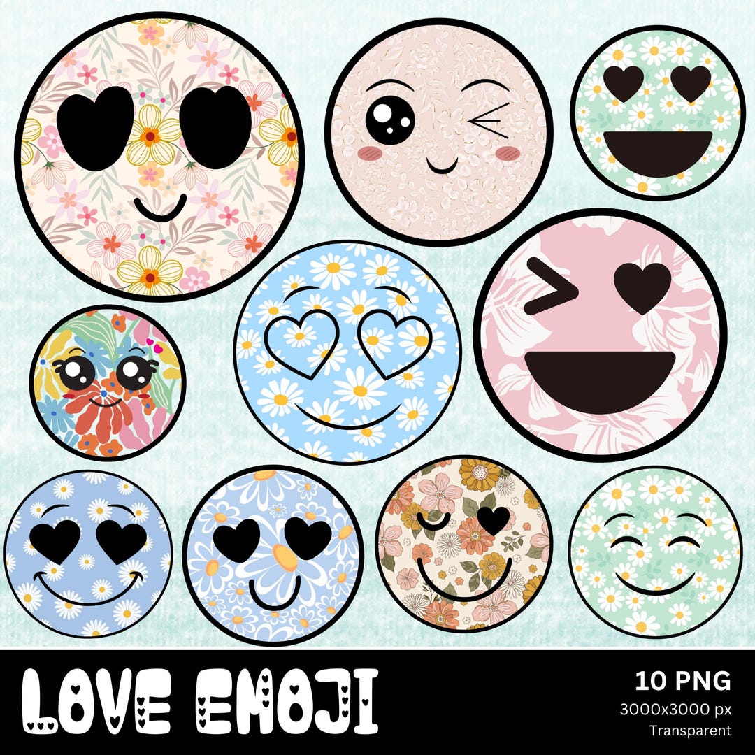 Love Emoji Clipart Bundle, 10 PNG & JPEG Heart Eyes Emojis, Cute Smiley ...