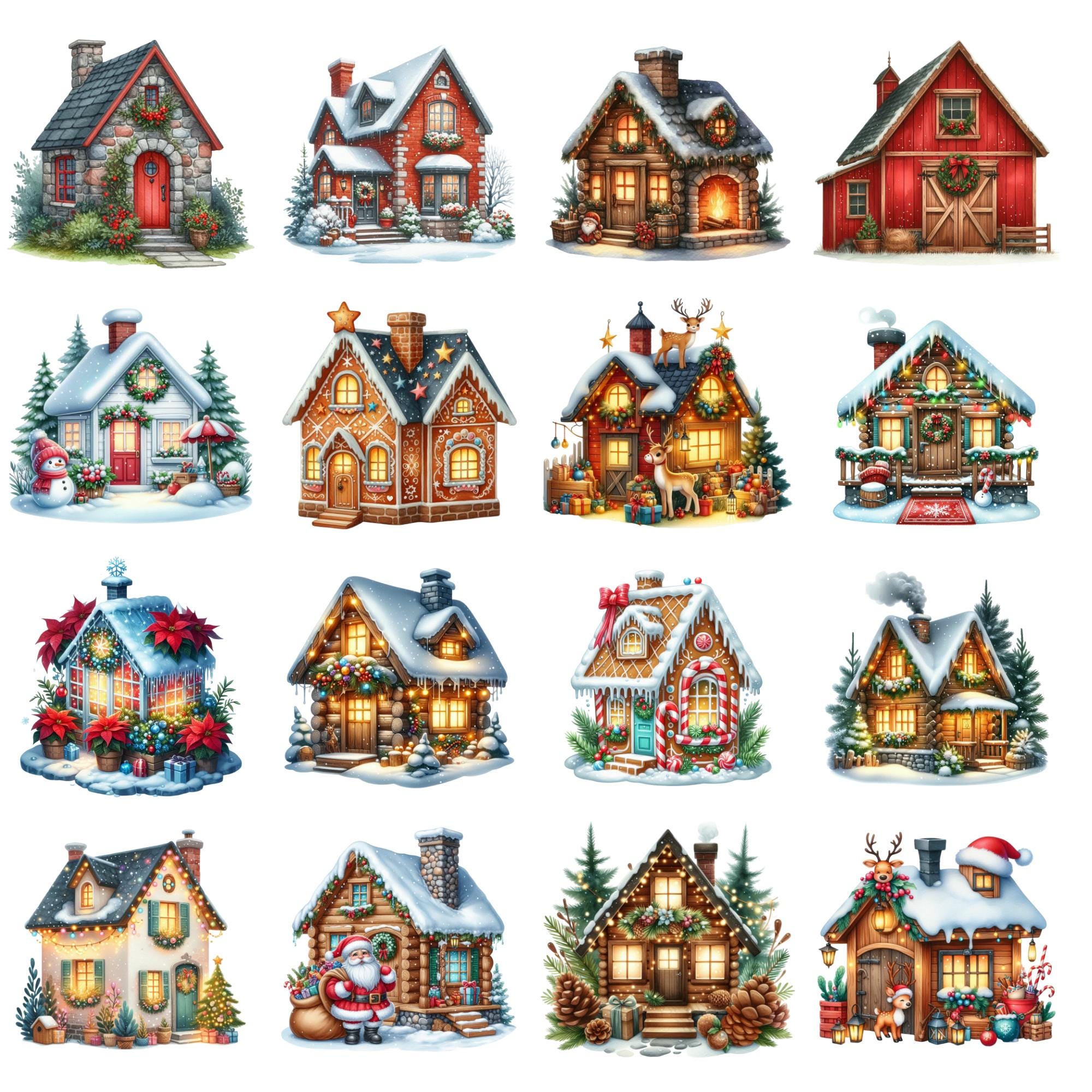 Christmas House Clipart Bundle, 100 PNG Files, Winter Holiday Cottage ...