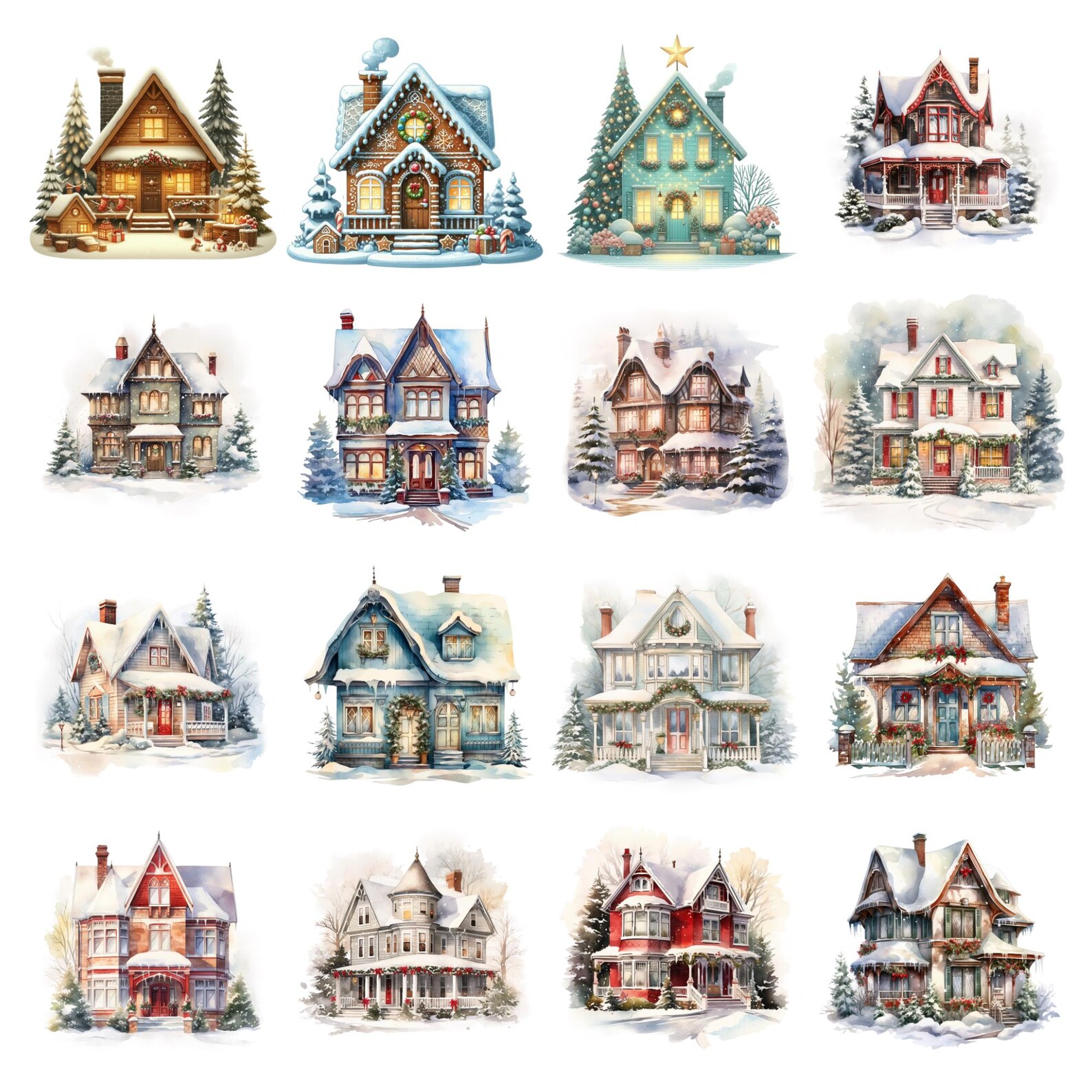Christmas House Clipart Bundle, 100 PNG Files, Winter Holiday Cottage ...