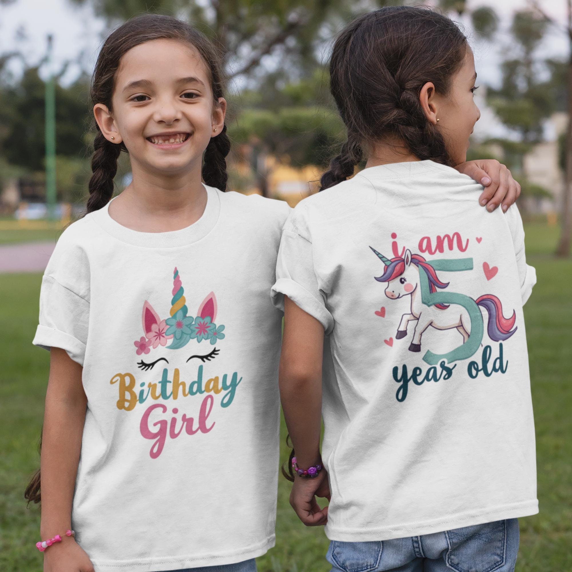 Unicorn Birthday Girl Sublimation, 2 PNG Birthday Shirt Design, I Am 5 ...