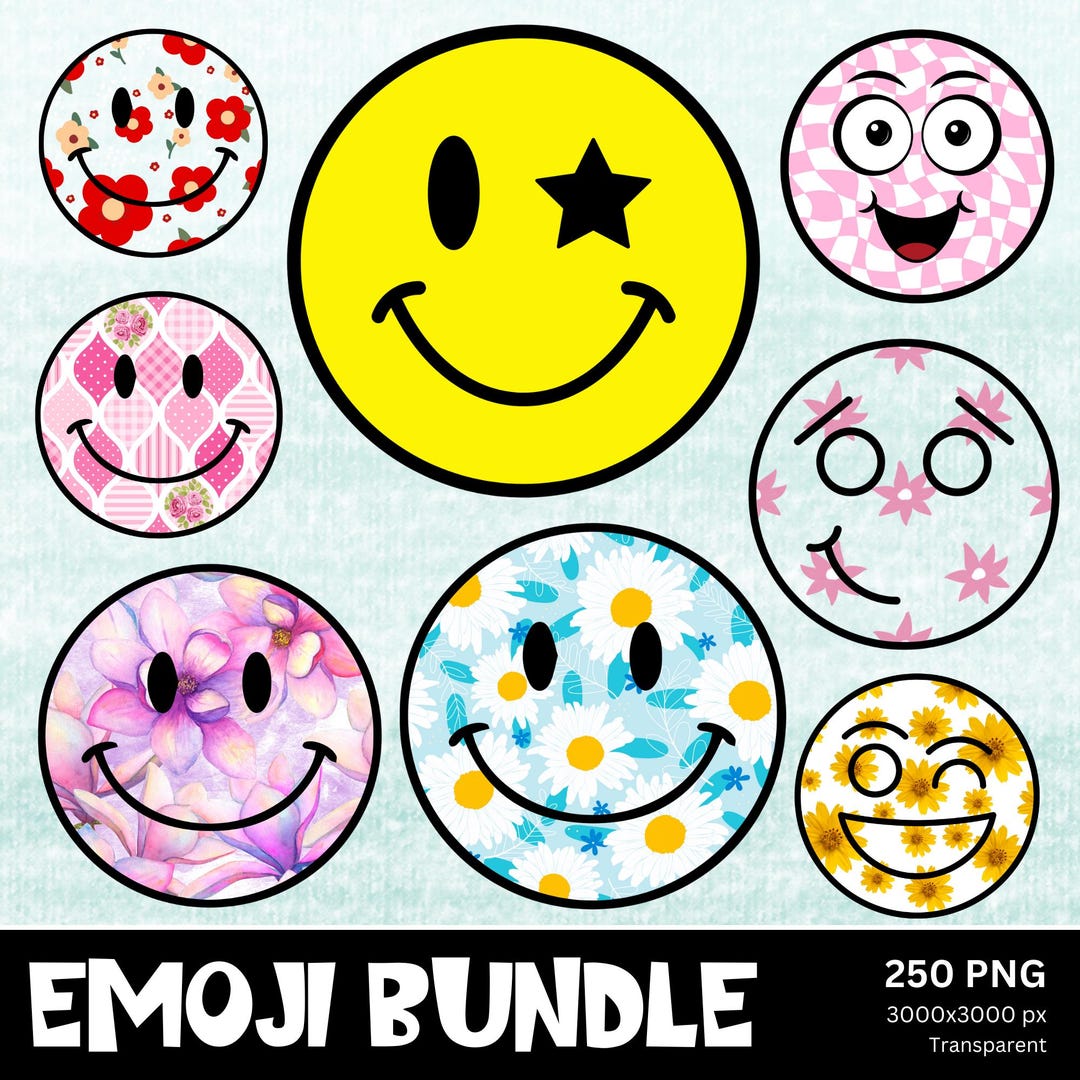 Emoji Bundle Clipart PNG, 250 Floral & Pattern Smile Face Emojis ...