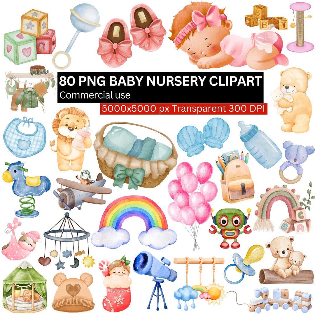 Baby Nursery Clipart, Watercolor Baby PNG Bundle, Newborn Clipart Set ...