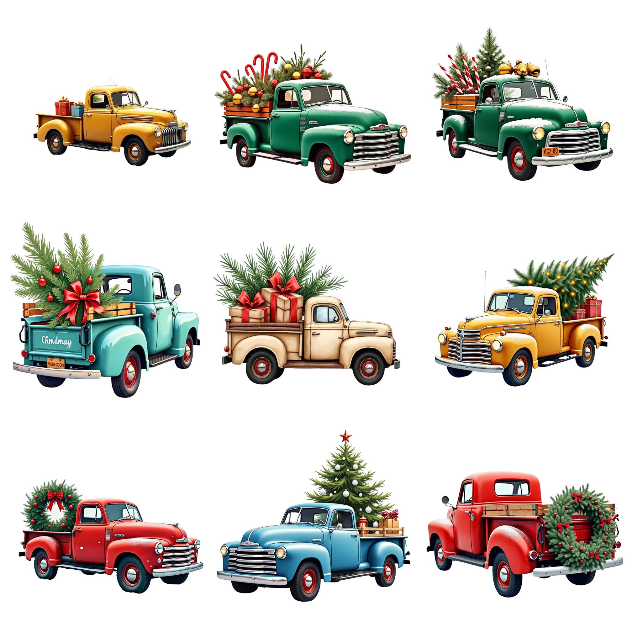 Christmas Trucks Clipart, Holiday Truck PNG, 77 Vintage Christmas ...