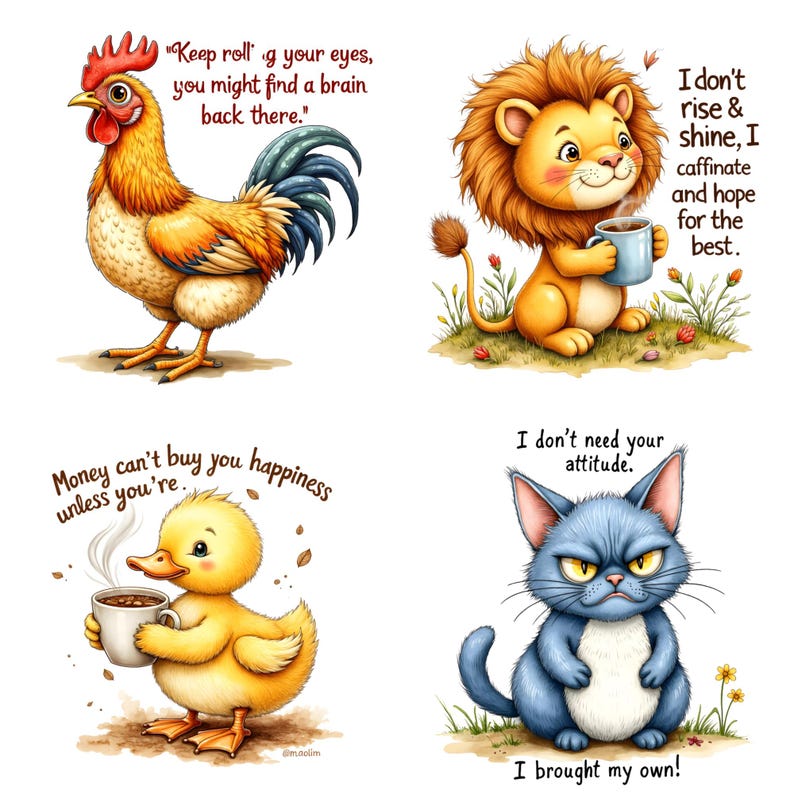 22 Sarcastic Animal Clipart PNG Bundle, Funny Farm Animals With Quotes ...