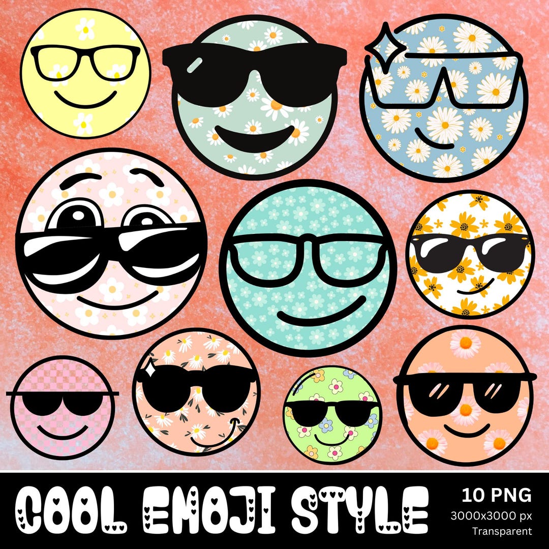 Emoji Face PNG Set | Cool Winking Smiley Clipart With Patterns for ...
