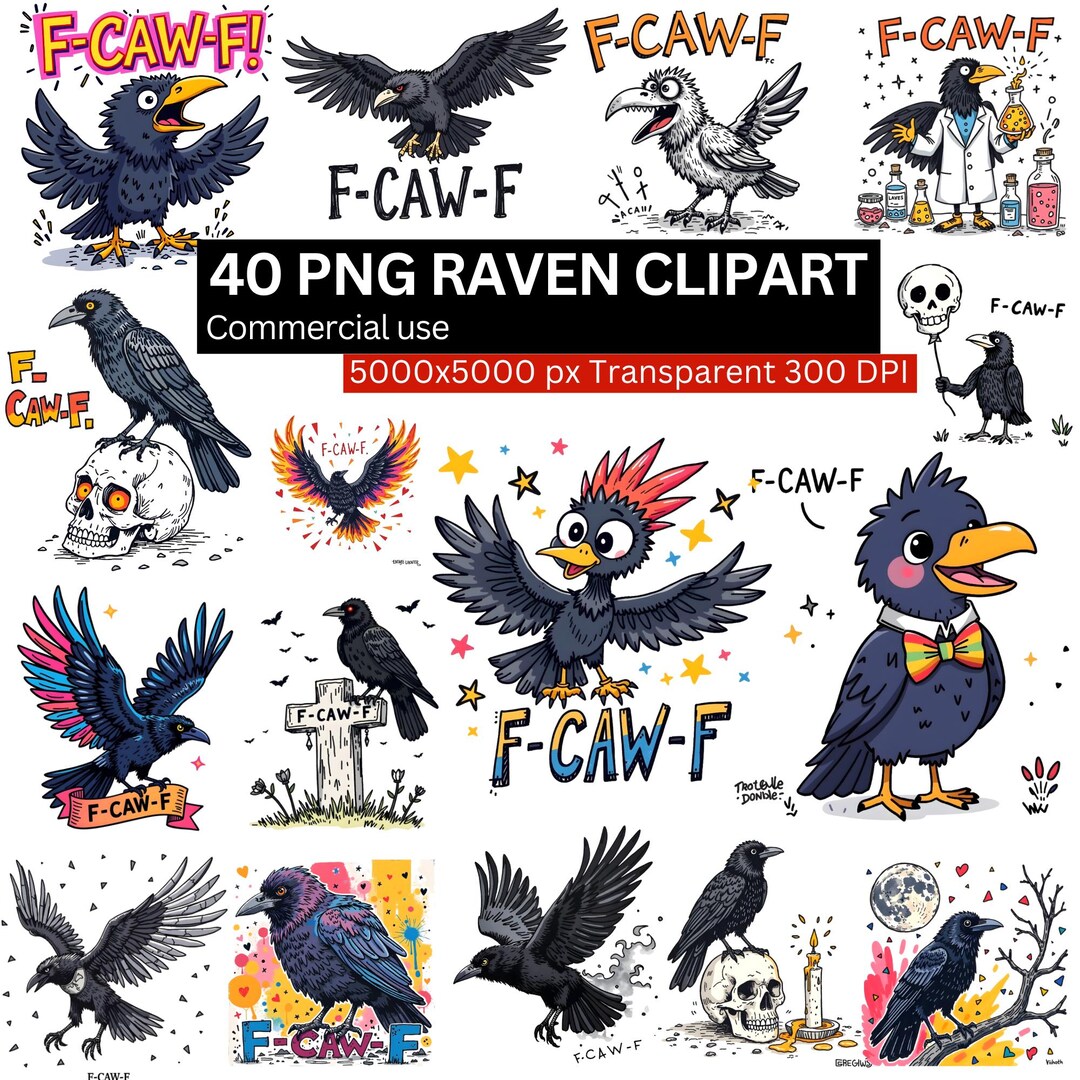 Raven PNG Clipart, 40 Gothic Crow Graphics, Spooky Halloween Birds ...