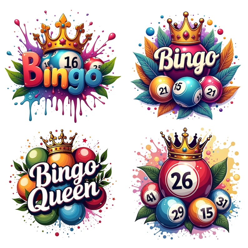 Bingo Queen PNG, 34 Colorful Clipart Designs, Crown Bingo Ball Art ...