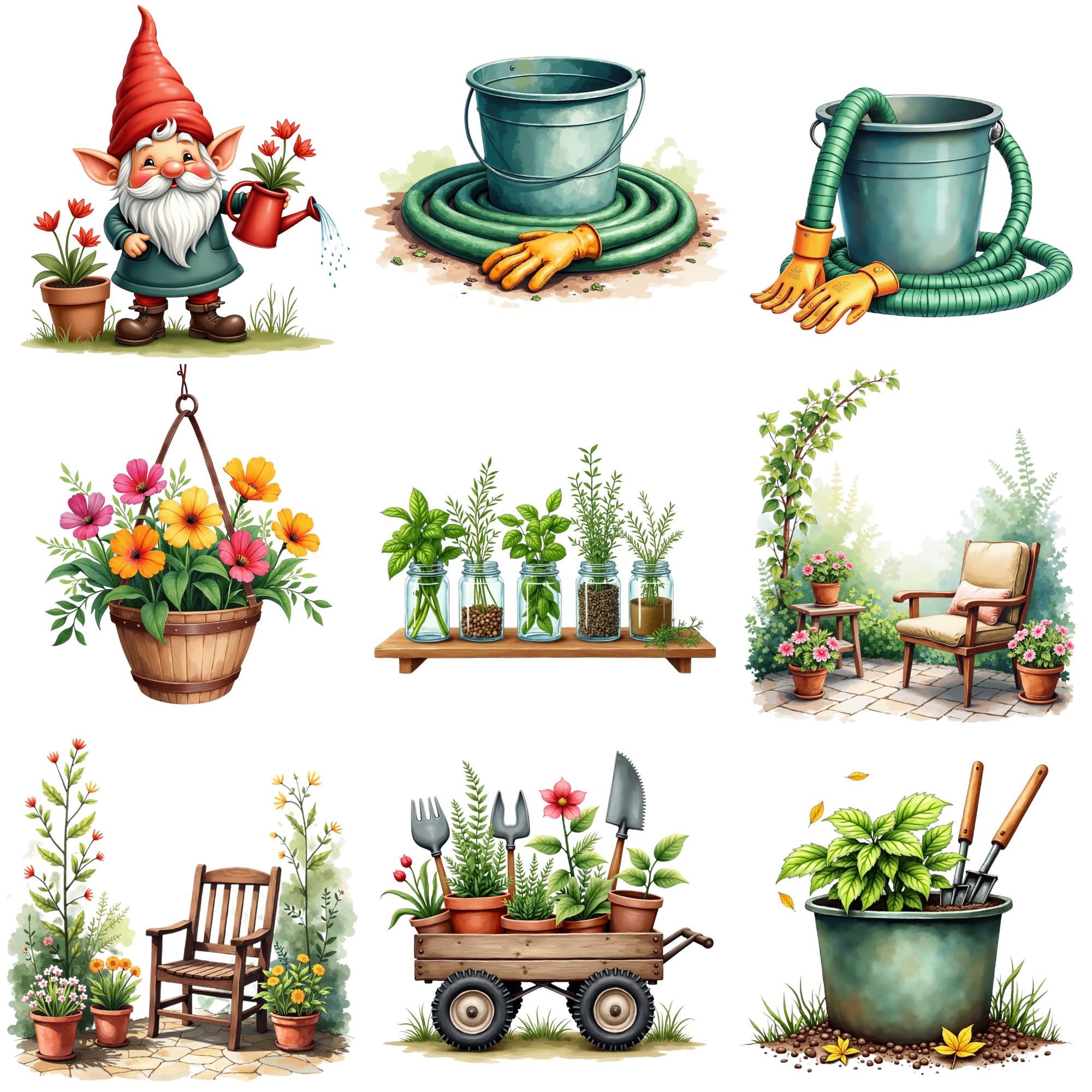 Watercolor Gardening PNG Bundle, 92 Garden Tools & Plants Clipart ...