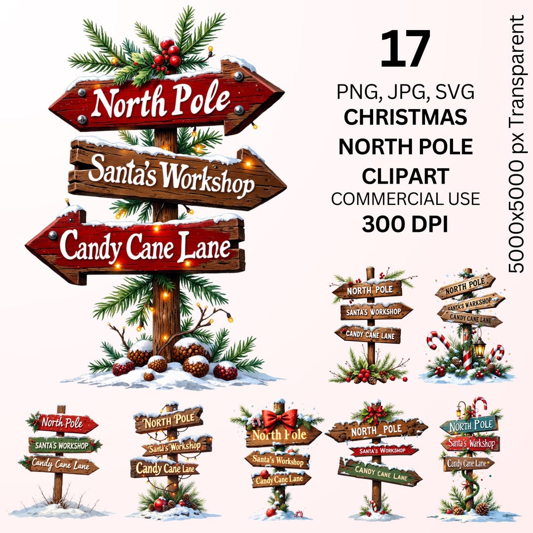 Christmas North Pole Sign Clipart, Santa’s Workshop Signs PNG SVG ...
