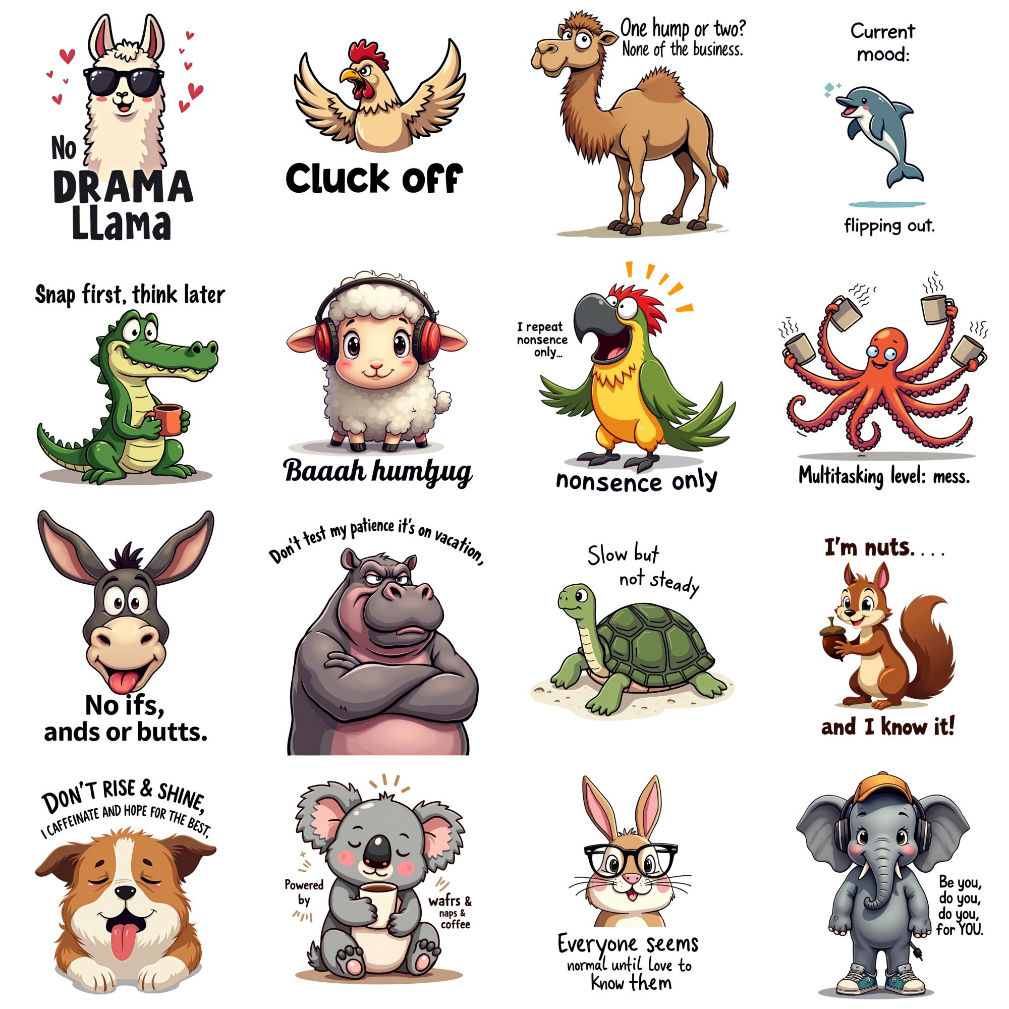 Animals With Quotes PNG, 50 Funny Sarcastic Clipart Bundle, Cute ...