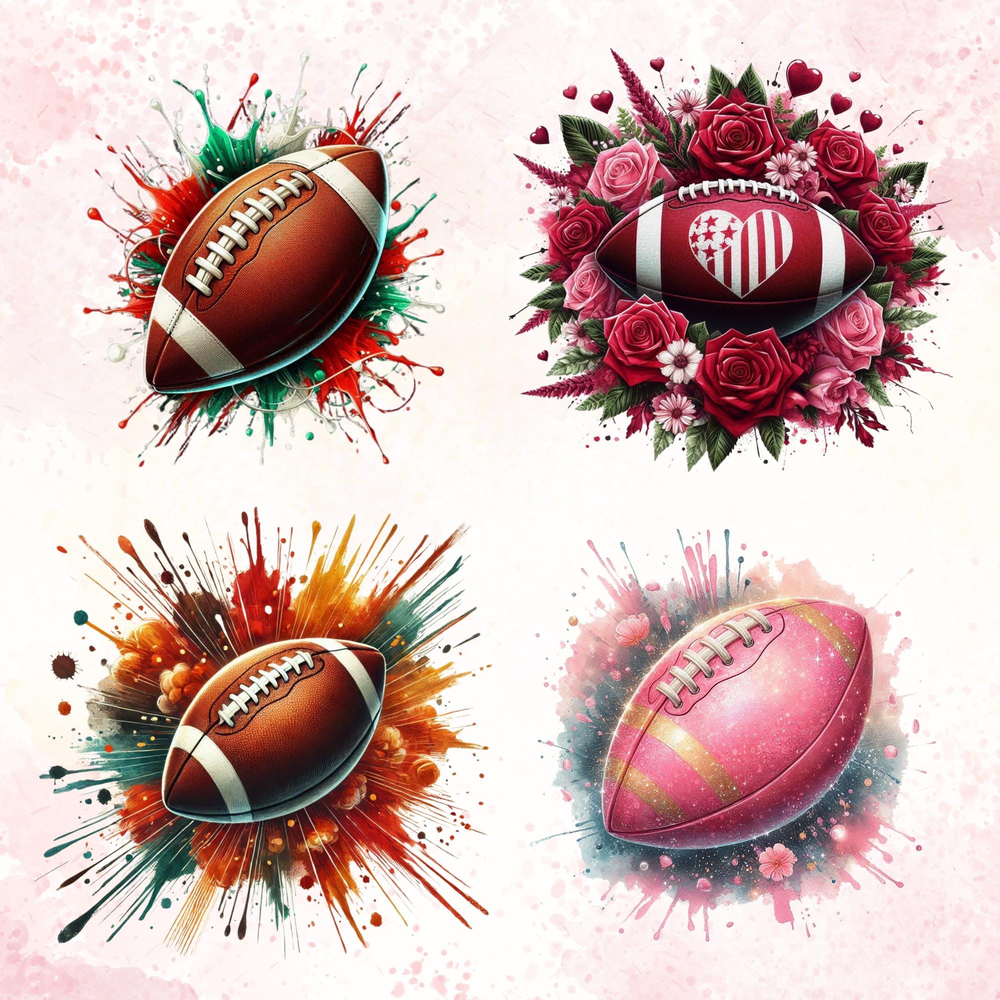 Football PNG Sublimation Splash Color Design Bundle, Watercolor ...