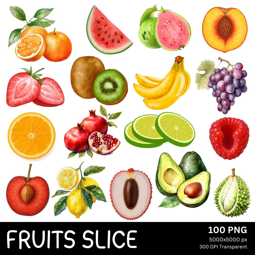 Watercolor Fruits PNG | 100 Fruit Clipart Bundle | Apple, Banana ...