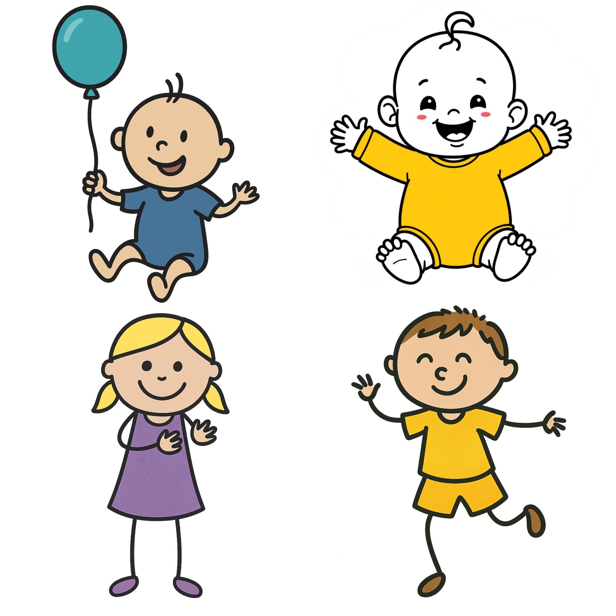 Baby Stick Figure Clipart Bundle, 55 PNG Cute Baby Stick Kids ...