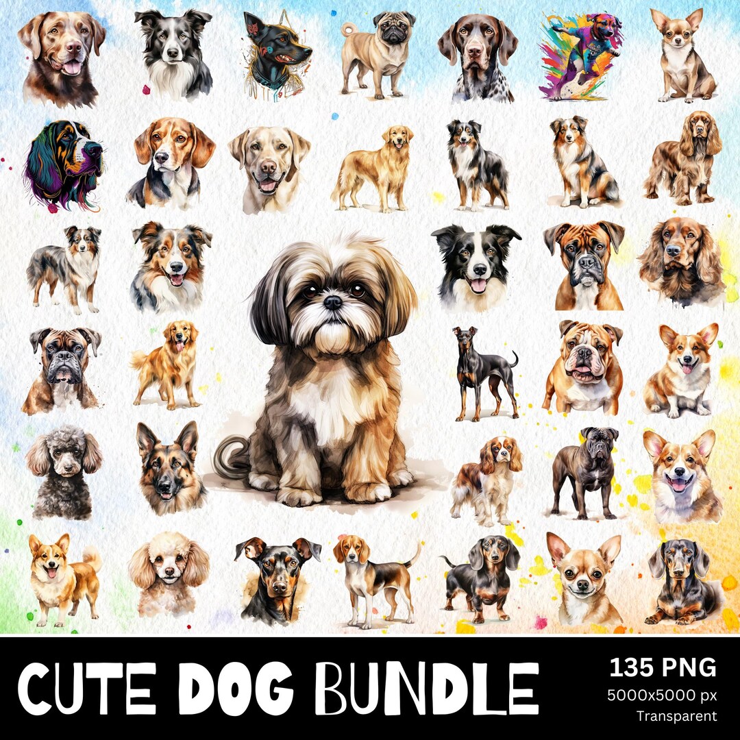 135 PNG Cute Dog Bundle 5000px, High Resolution 300 DPI Sublimation ...
