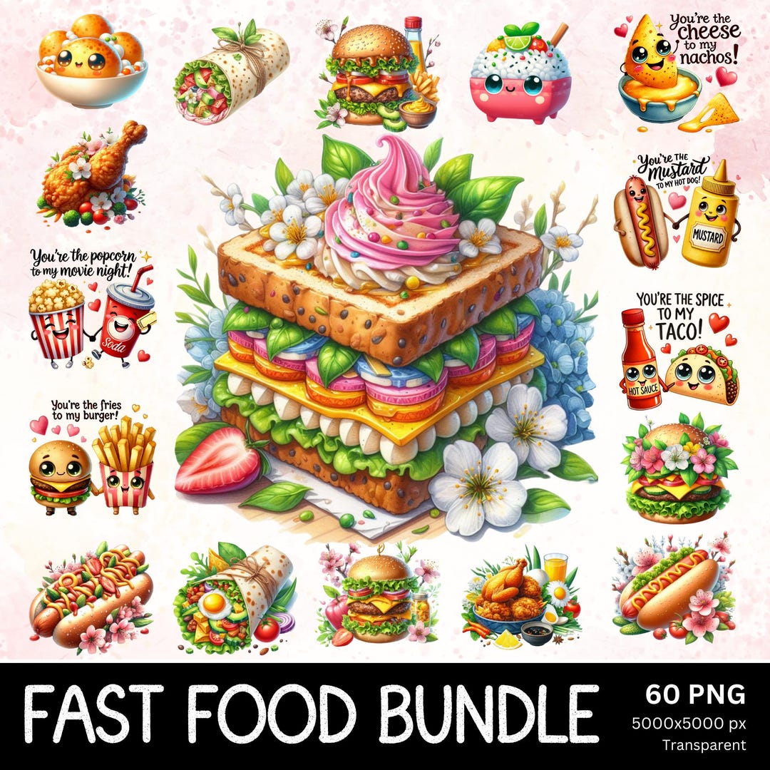 Fast Food PNG Bundle, Junk Food Clipart Set, Burger, Pizza, Taco ...