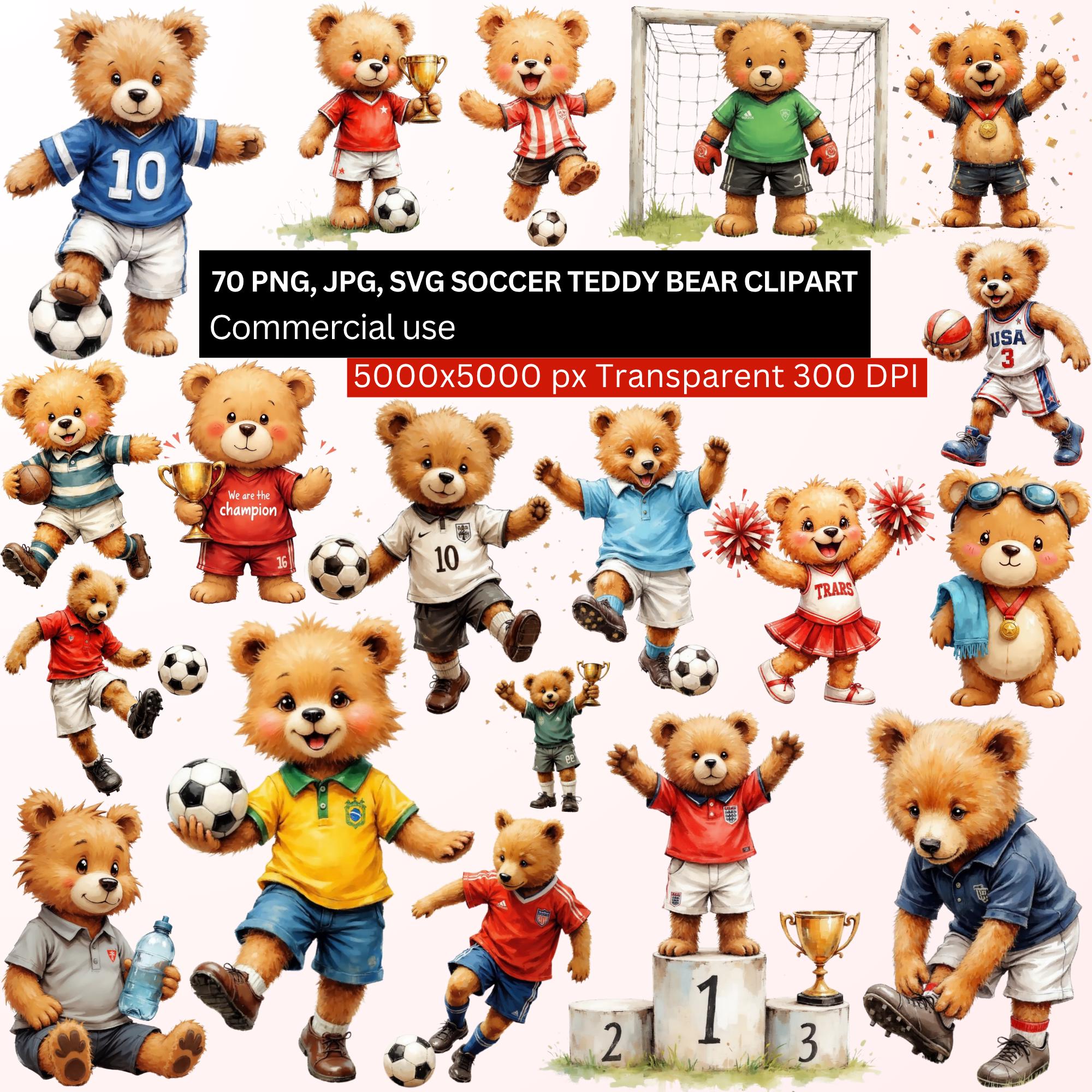 Soccer Bear Clipart, Football Teddy PNG Bundle, Kids Sports Art Set ...