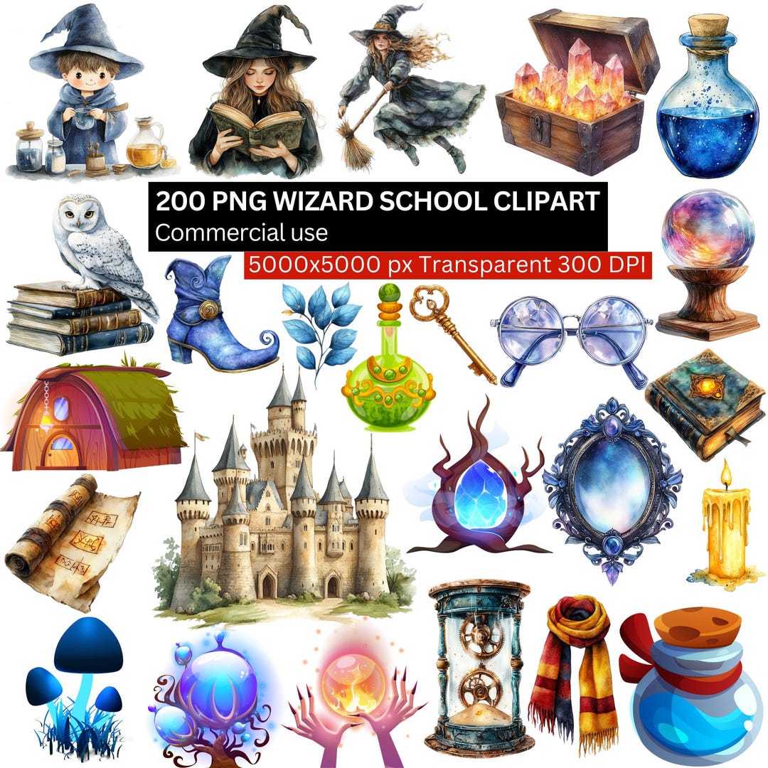 200 Wizard School Clipart PNG, Magic Witches, Potions, Castles, Owls ...