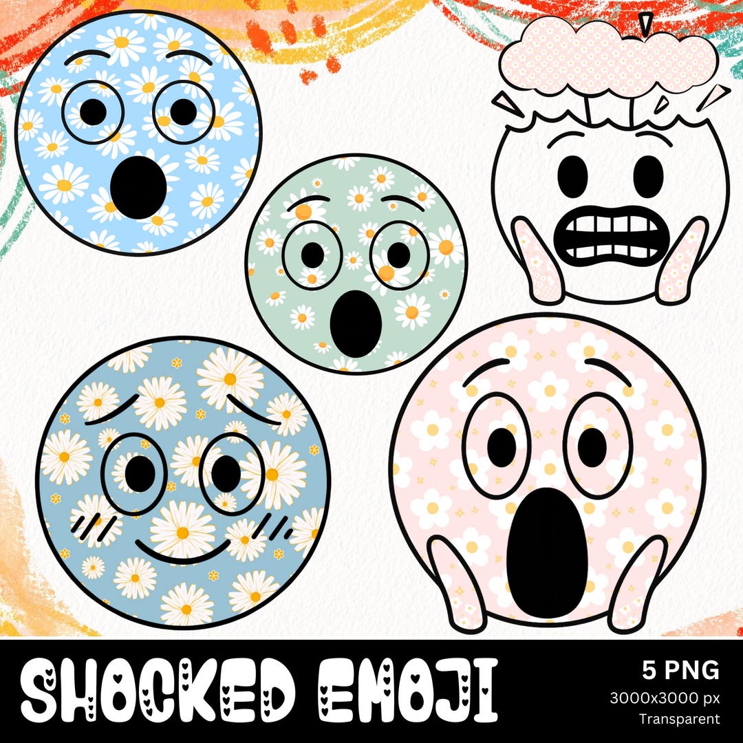 Shocked Emoji Clipart PNG Bundle, 5 Surprised Face PNG Files for ...