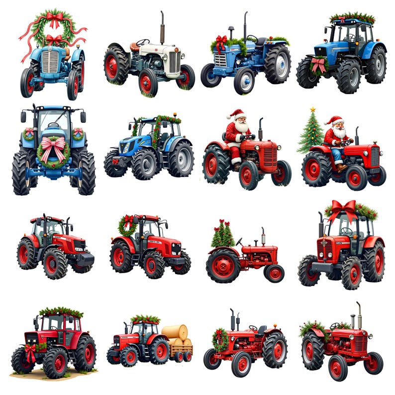 Christmas Tractor Clipart Bundle, 40 PNG Santa Tractor, Holiday Farm ...