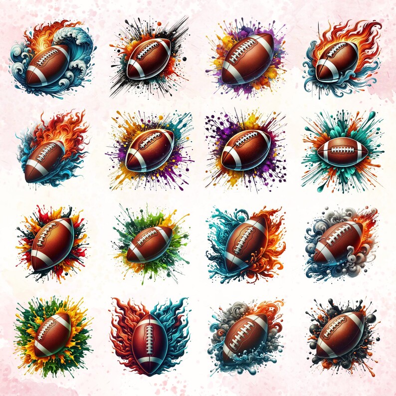 Football PNG Sublimation Splash Color Design Bundle, Watercolor ...