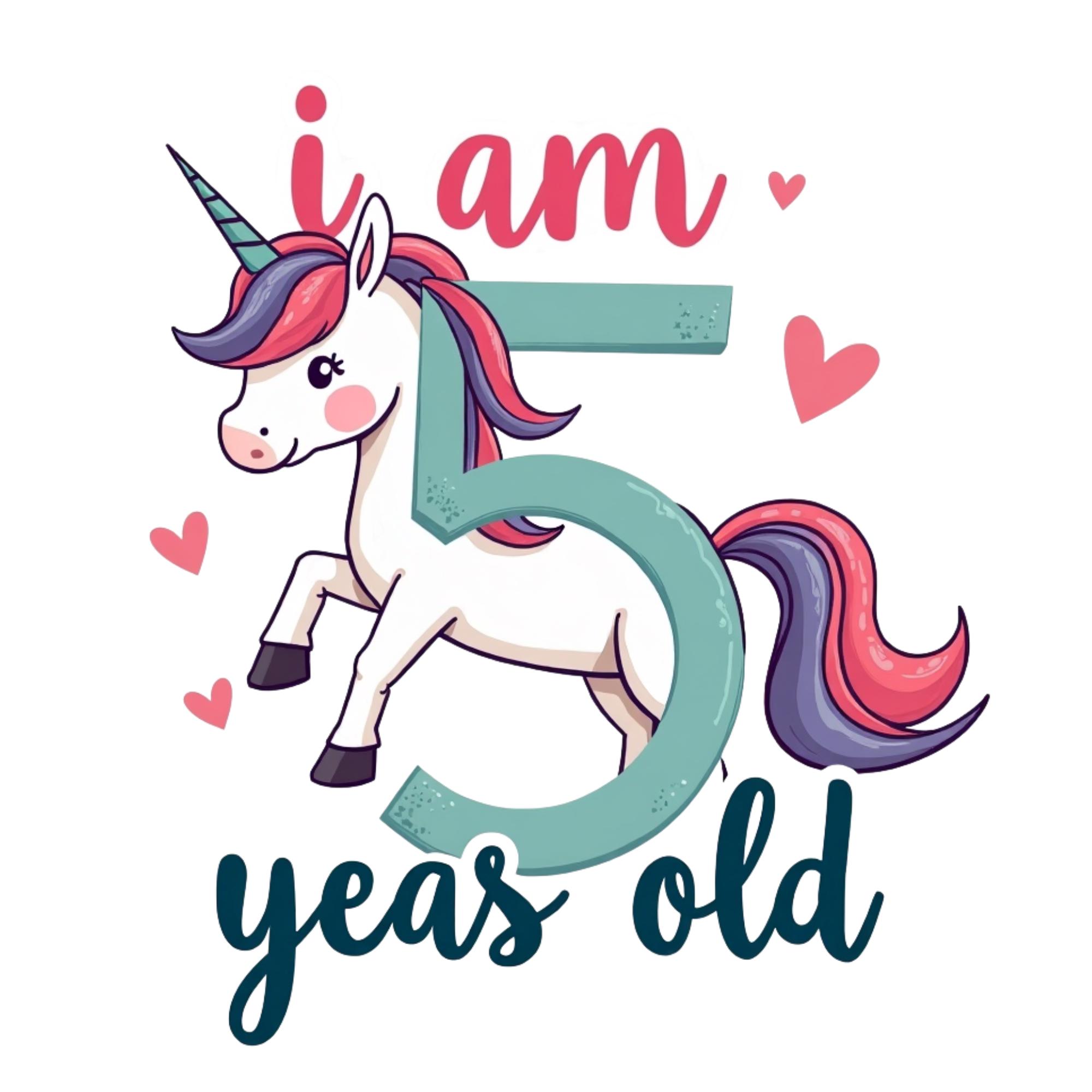 Unicorn Birthday Girl Sublimation, 2 PNG Birthday Shirt Design, I Am 5 ...