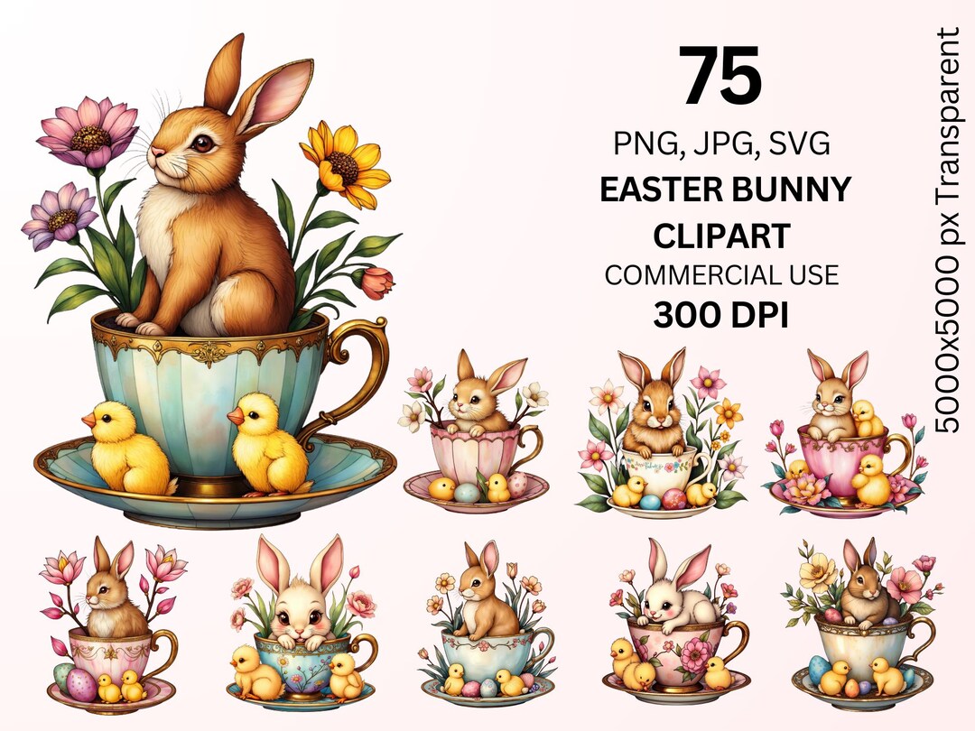 Easter Bunny Clipart Bundle, Cute Bunny PNG SVG JPG, Spring Easter ...