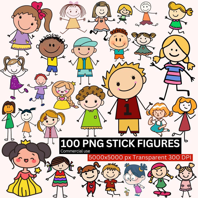 Stick People PNG, Stick Kids Clipart, Cute Children Doodle, Cartoon ...