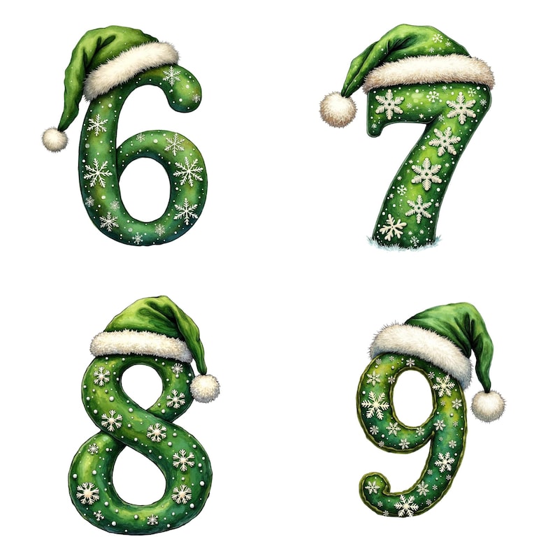 36 PNG Green Christmas Alphabet Clipart, Santa Hat Letters & Numbers ...