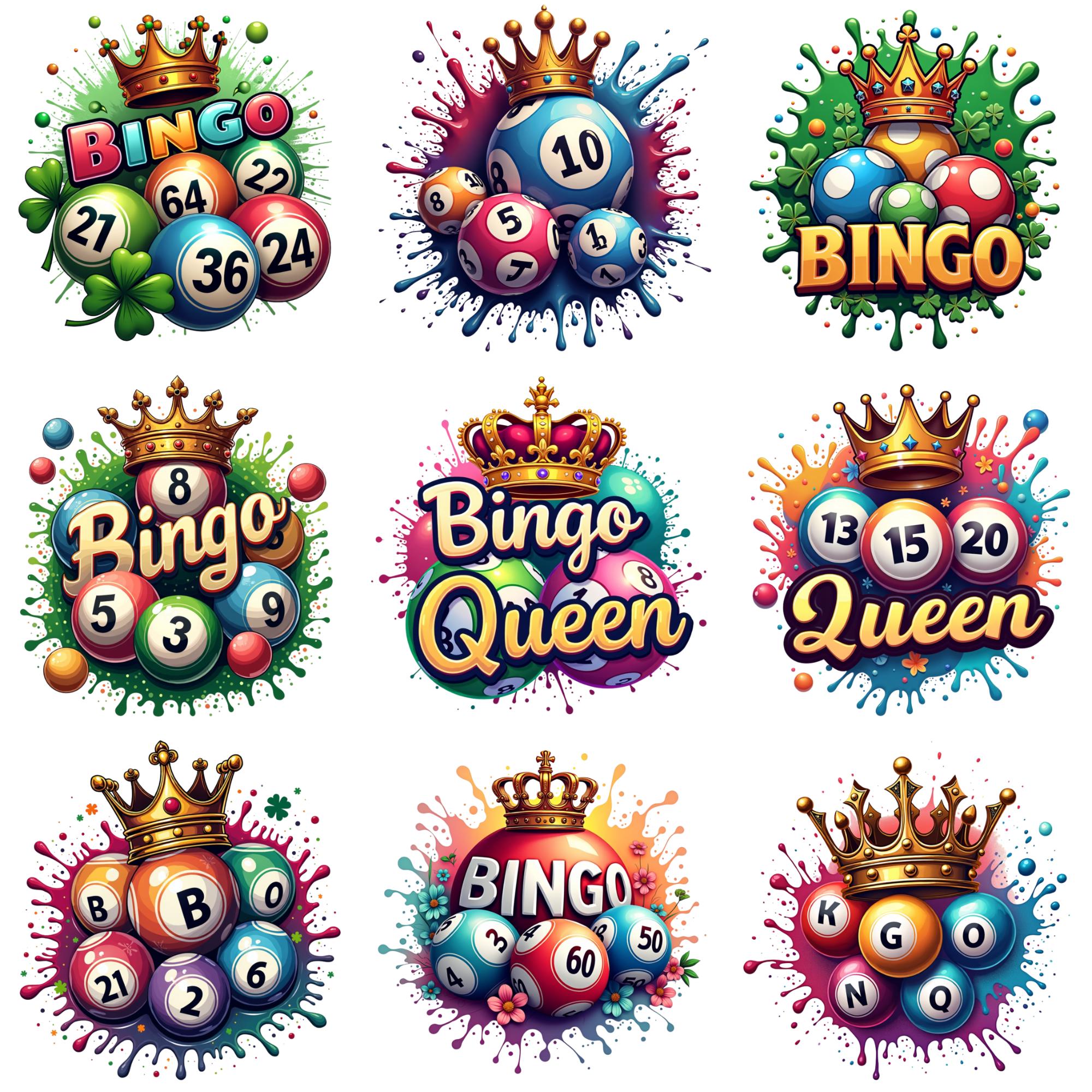 Bingo Queen PNG, 34 Colorful Clipart Designs, Crown Bingo Ball Art ...
