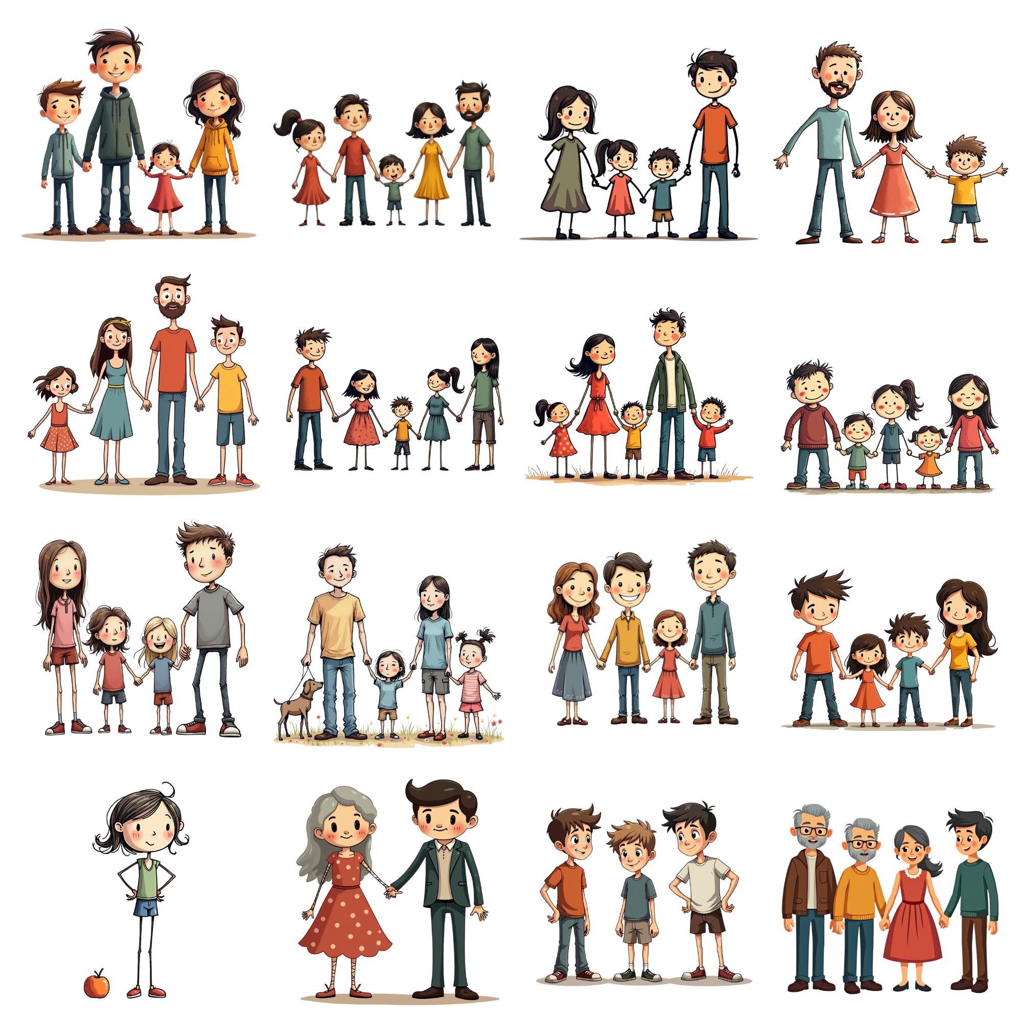 Family Stick Figure Clipart, 50 PNG Cartoon Parents Kids Illustrations ...