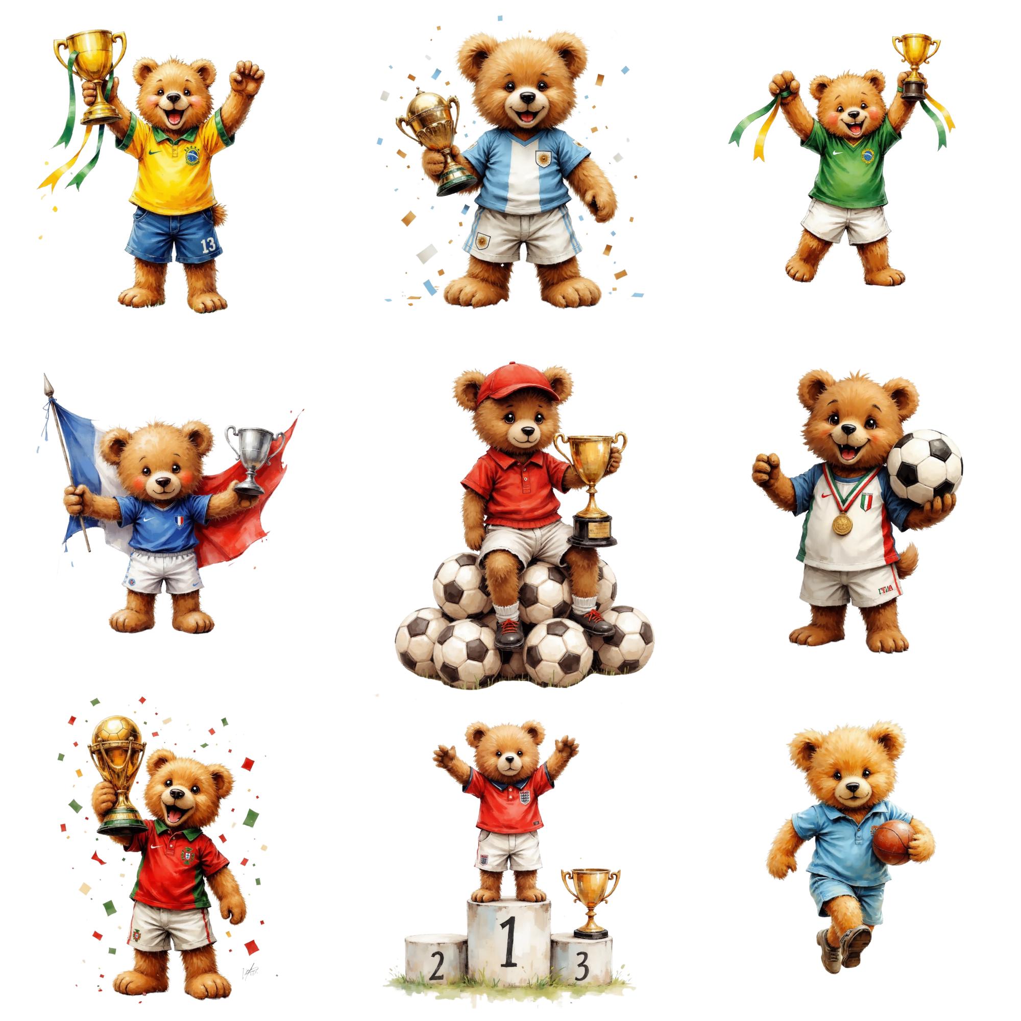 Soccer Bear Clipart, Football Teddy PNG Bundle, Kids Sports Art Set ...