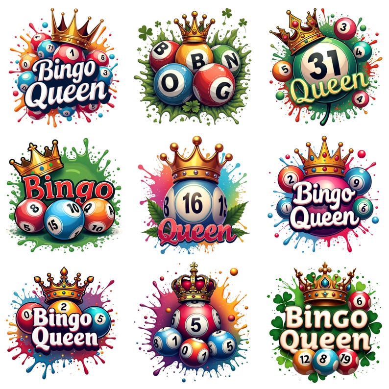 Bingo Queen PNG, 34 Colorful Clipart Designs, Crown Bingo Ball Art ...