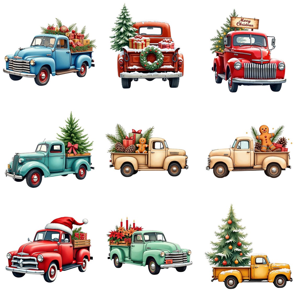 Christmas Trucks Clipart, Holiday Truck PNG, 77 Vintage Christmas ...