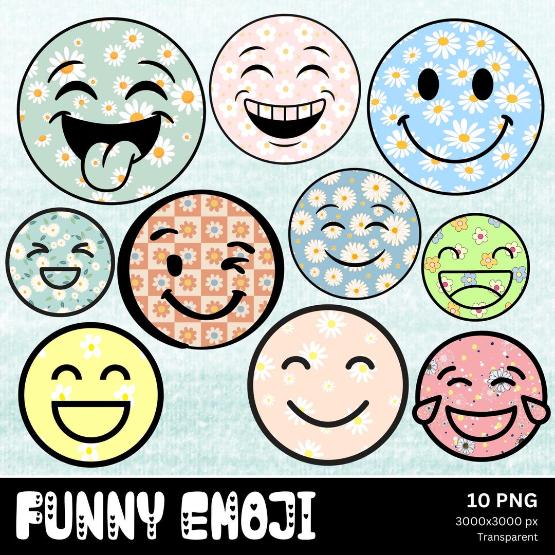 Funny Emoji Clipart Bundle, 10 PNG Funny Face Emojis, T-shirts & Mugs ...
