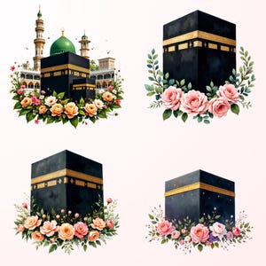 Floral Kaaba & Mosque Clipart Bundle, 30 PNG JPG SVG, Islamic Floral ...