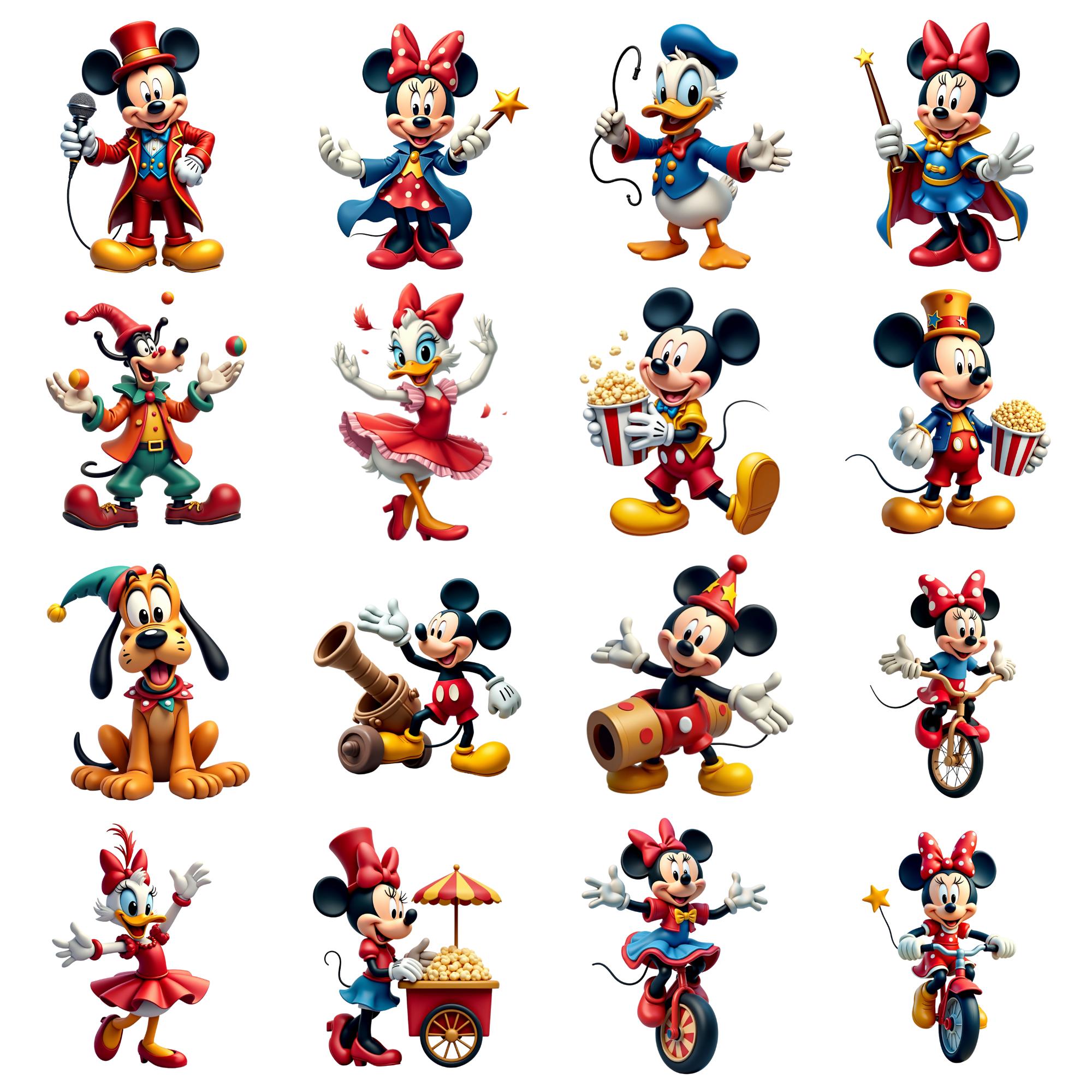 Mickey Mouse Circus Clipart, 75 PNG Bundle, Minnie, Donald, Daisy ...
