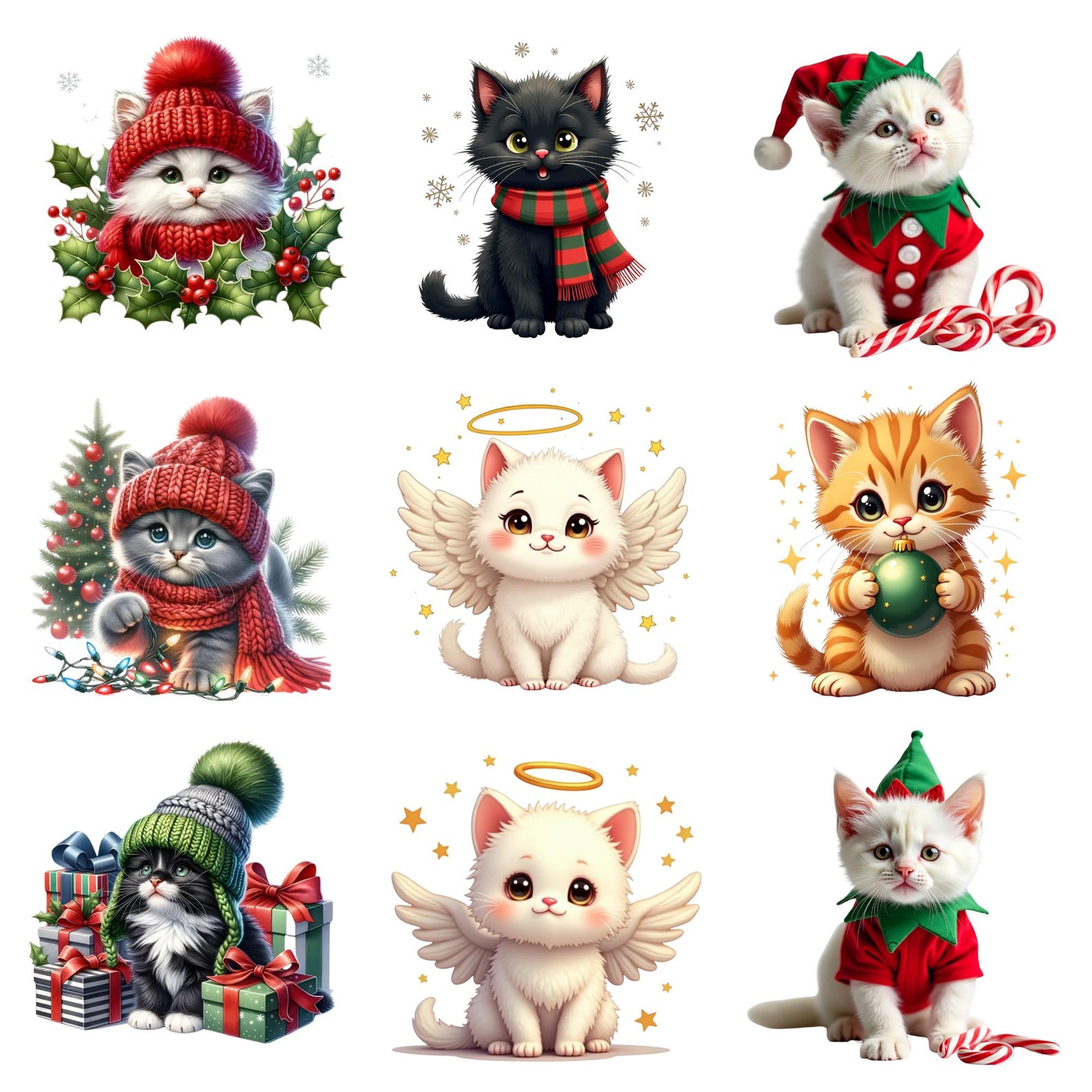 Christmas Cat Clipart, Cute Kitten PNG Bundle, Holiday Cat Art, Santa ...