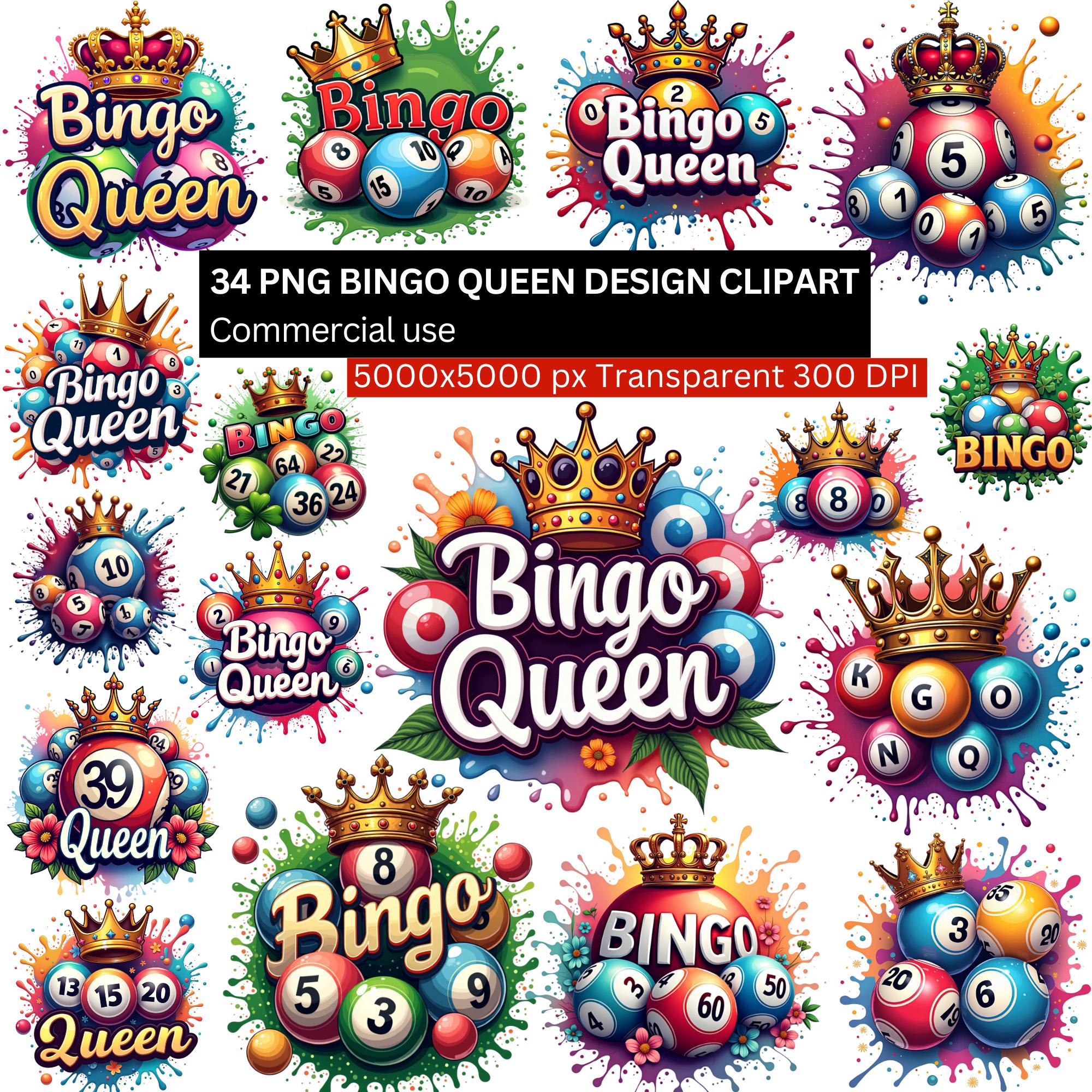 Bingo Queen PNG, 34 Colorful Clipart Designs, Crown Bingo Ball Art ...