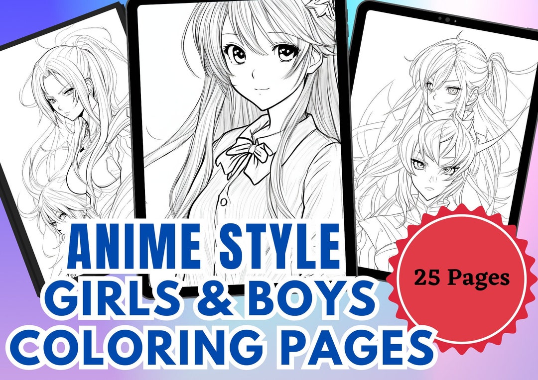Anime Style Girl's and Boy's Coloring Pages - Etsy