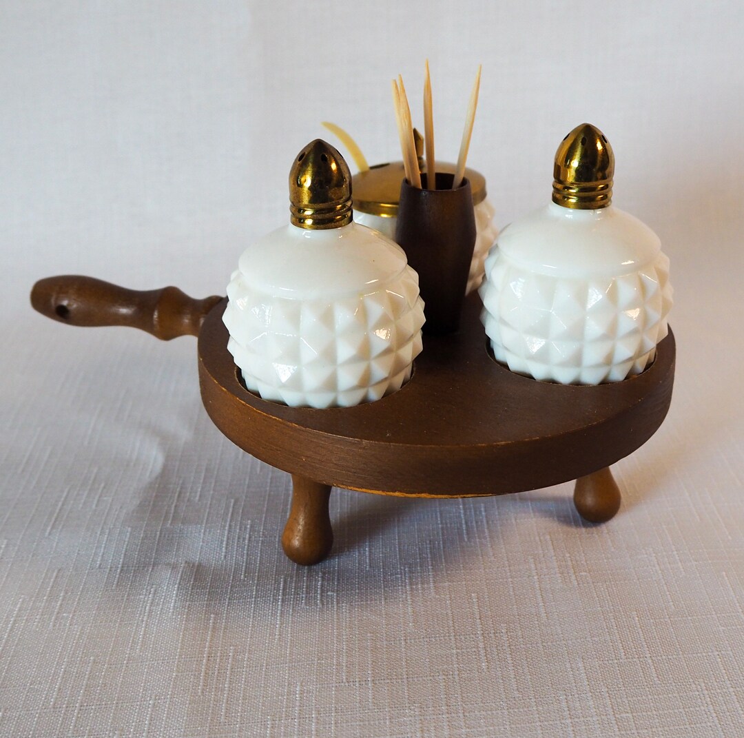 Milk Glass Condiment Caddy Three Piece Set With Original Spoon. - Etsy