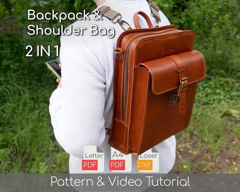 Backpack and Shoulder Bag Pattern,2 in 1 Convertible, Leathercraft PDF ...