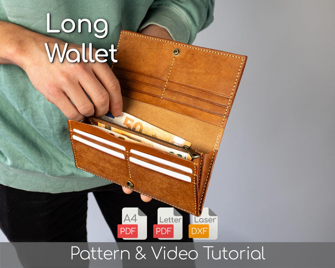 Leather Long Wallet Pattern Leather Craft Leather Clutch Pattern PDF ...