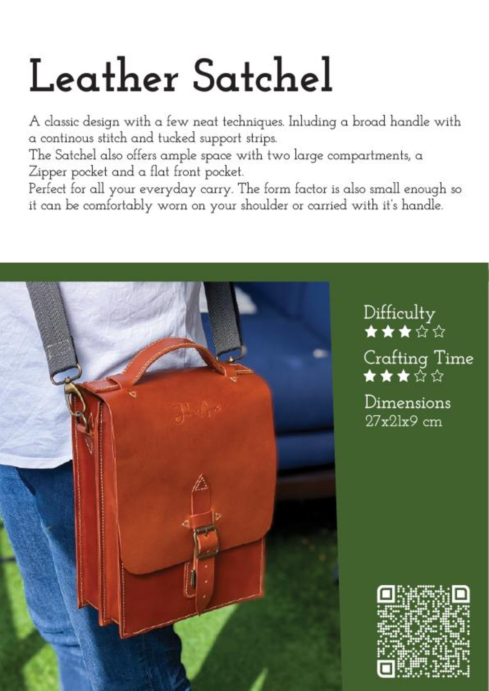 Leather Satchel Pattern - Leather Craft Messenger Bag Template, PDF ...
