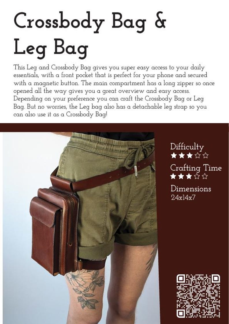 Leather Crossbody and Leg Bag Pattern - Leather Craft Template, PDF ...