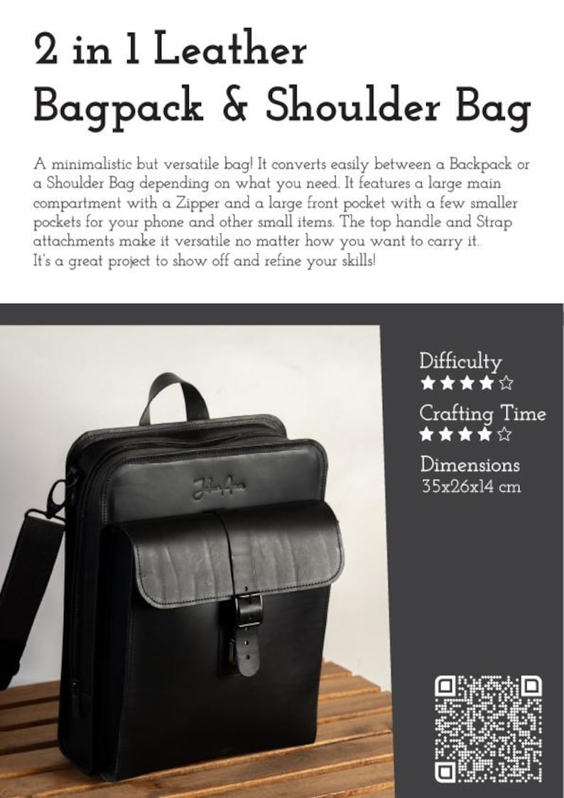 Backpack and Shoulder Bag Pattern,2 in 1 Convertible, Leathercraft PDF ...