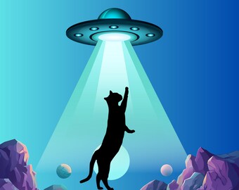 UFO Cat Vinyl Sticker - Etsy