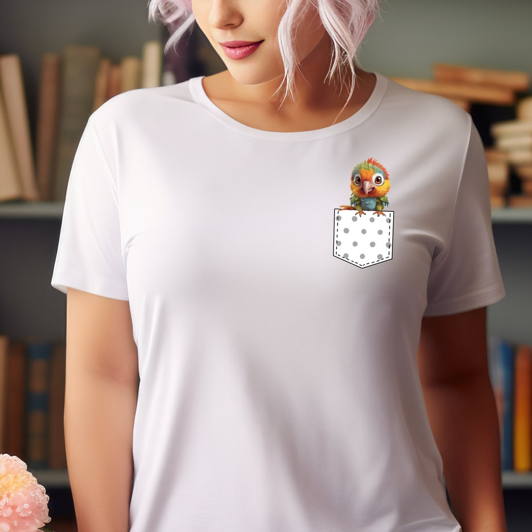 Parrot in Pocket T-shirt Colorful Bird Graphic Tee Parrot Lover Shirt ...